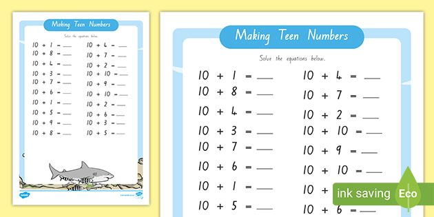 Addition Template | Making Teen Numbers Addition Worksheet Addition Template | Making Teen Numbers Addition Worksheet