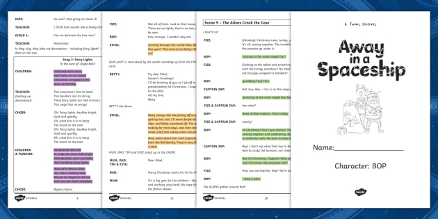 'Away in a Spaceship' Scripts with Highlighted Lines