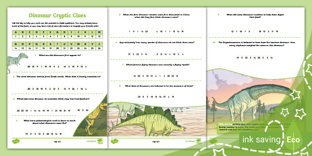 Dinosaur Cryptic Clues (Ages 7 - 11)