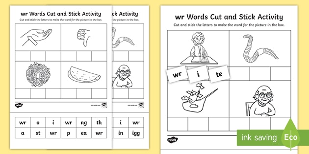 'wr' Sound Cut and Stick Worksheet (Teacher-Made)