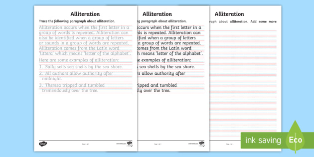 Alliteration Handwriting Worksheet / Worksheet