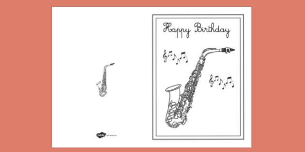 FREE! - Saxophone-Themed Birthday Card Colouring Activity | To Print