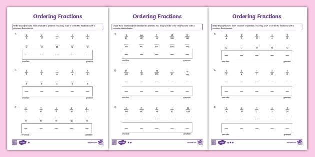 Order Fractions Worksheet Three Little Birds Ordering Fractions