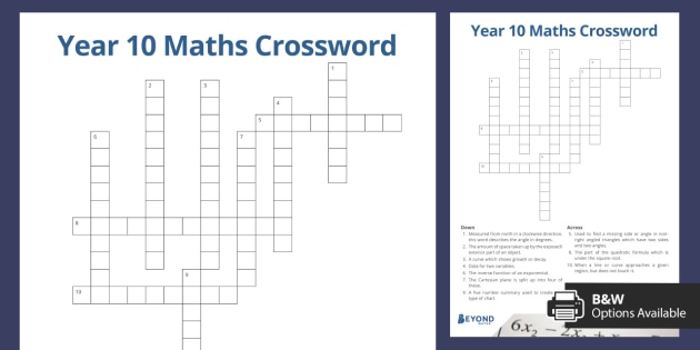 Year 10 Maths Crossword (teacher made)