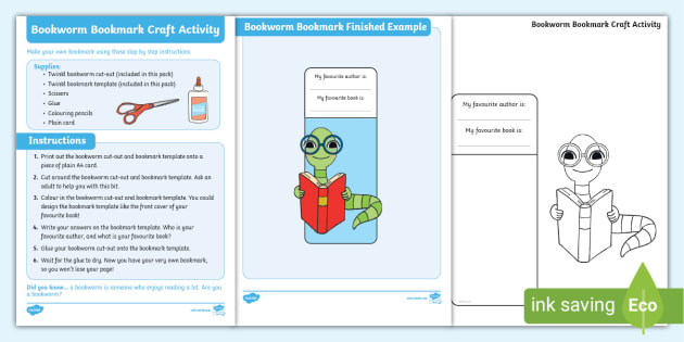 FREE! - Bookworm Bookmark Craft Activity (Teacher-Made)