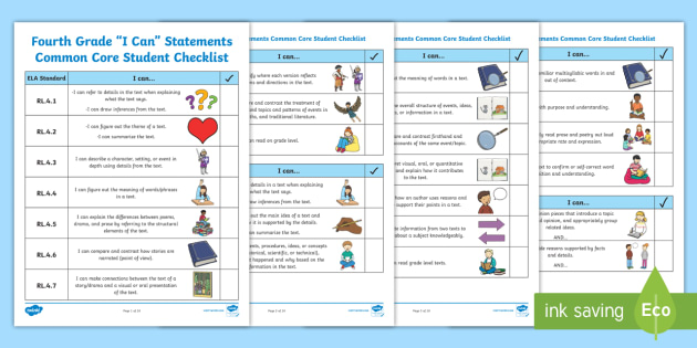 Fourth Grade Common Core: I Can Statements Student Checklist