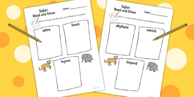 Safari Themed Read and Draw Sheets- jungle, animals, activity