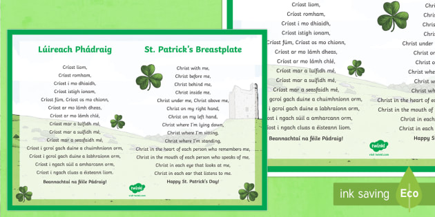 St. Patrick's Breastplate Display Poster - English/Gaeilge