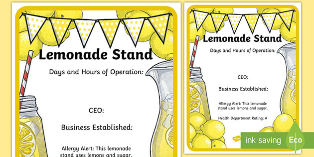Editable Lemonade Stand Sign Printable Lemonade Stand