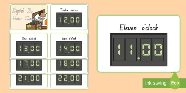 Digital Clocks O'Clock 24 Hour Cards (teacher made)