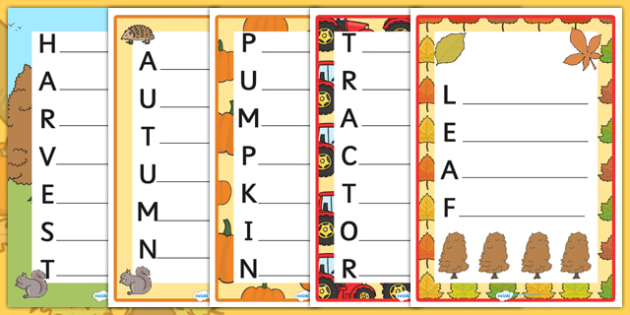 Harvest Acrostic Poem Templates (teacher made)