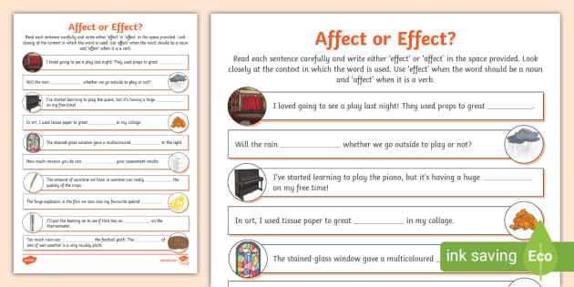 Affect Vs Effect Worksheet English Worksheet Affect Vs Effect | TPT