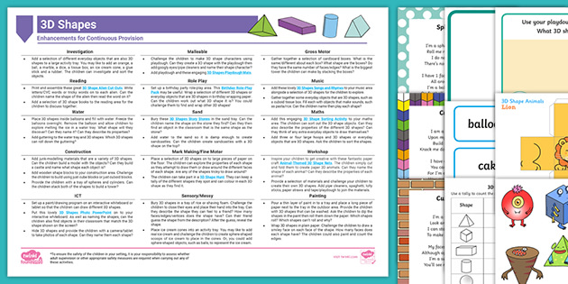 EYFS 3D Shapes Continuous Provision Planning Ideas Resource Pack