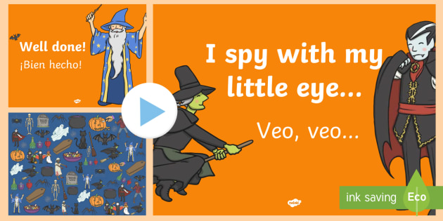 Halloween I Spy Worksheet / Worksheet and PowerPoint Pack English/Spanish