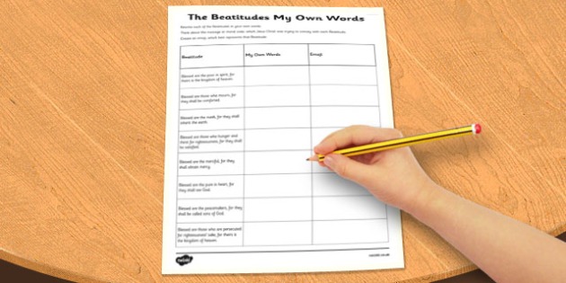 The Beatitudes in My Own Words Worksheet - RE Resource - Twinkl