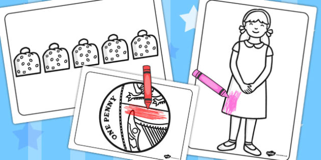 5 Currant Buns Colouring Sheets