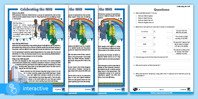 UKS2 Online Comprehension | Celebrating the NHS