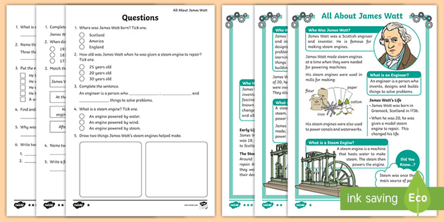 All About James Watt Differentiated Reading Comprehension Activity
