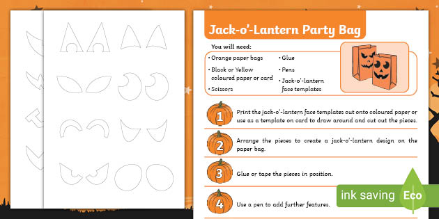 Jack-O'-Lantern Party Bag Craft (teacher made)