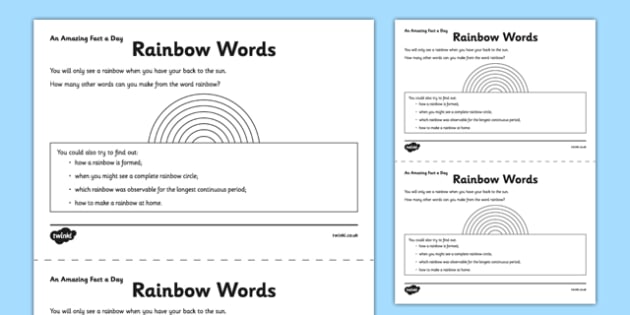 Rainbow Words Worksheet - Rainbow Grammar Resources