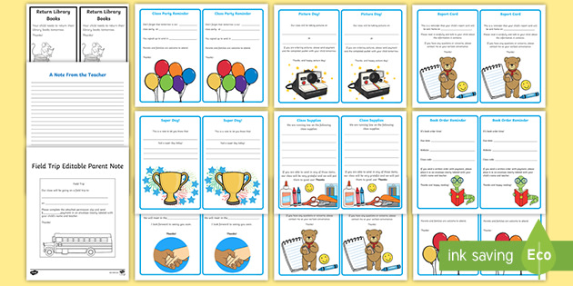 Parent Communication Editable Notes Pack (teacher made)