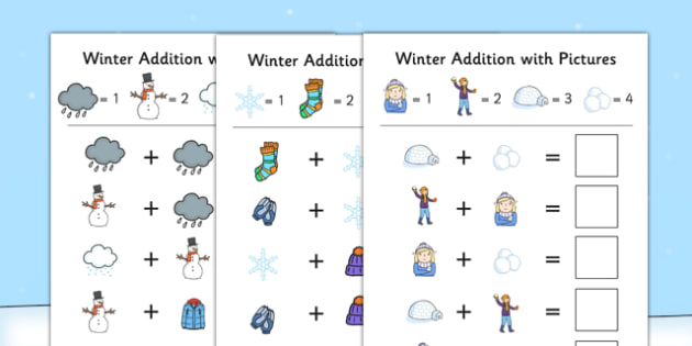 Winter Themed Addition with Pictures Worksheet / Worksheet Pack