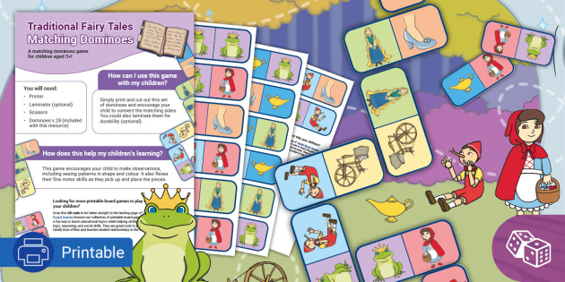 Traditional Fairy Tales Matching Dominoes Game for EYFS Kids