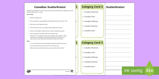 Canadian Scatterbrains Game (teacher made)