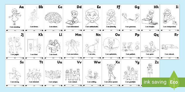Positive Affirmation Alphabet Colouring Pages (teacher made)