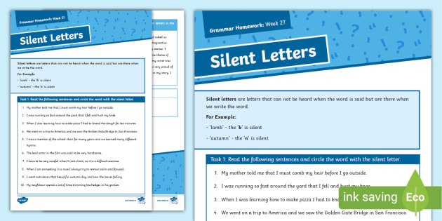 Grammar Homework Week 27 Silent Letters 3rd/4th Class