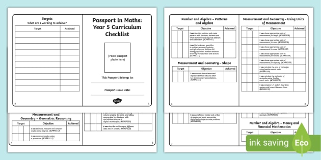 Year 5 Passport in Maths: Australian Curriculum Checklist
