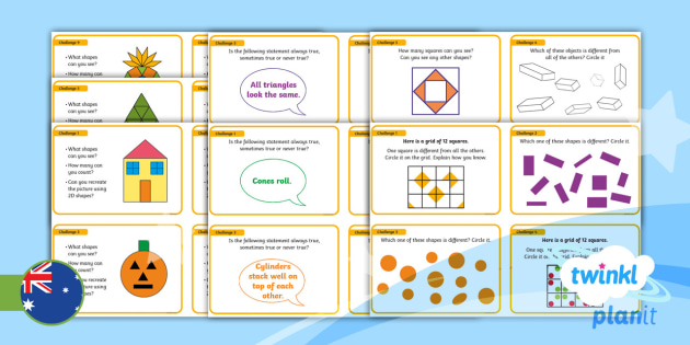 Year 1 Shape: 2D Shapes and 3D Objects Challenge Cards
