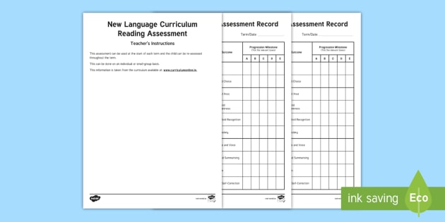 New Language Curriculum Infants Reading Assessment Tracker