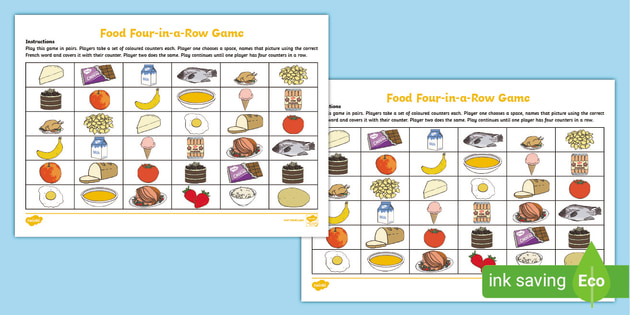 French Food Four-in-a-Row Game (teacher made)