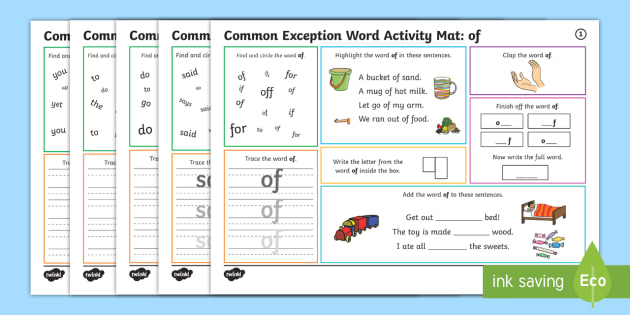 Year 1 Common Exception Word Activity Mat Pack 2