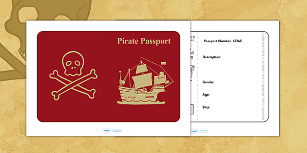 Pirate Passport - pirates, writing frame, writing template