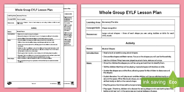 Musical Shapes EYLF Lesson Plan Adult Guidance