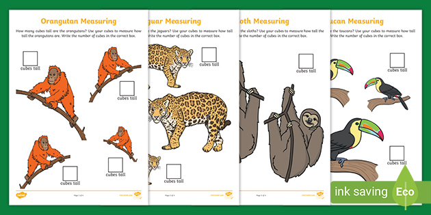 Jungle Animal Measuring with Cubes Worksheets