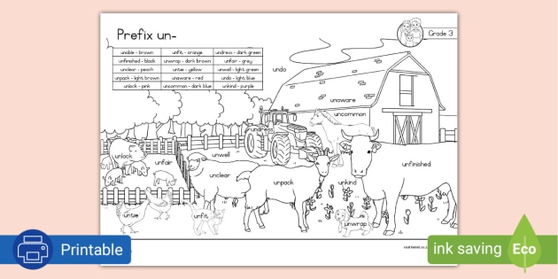 Prefix Words With '-un' Worksheet | Colour By Word