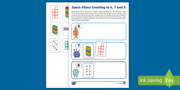 👉 Space Aliens Counting to 6, 7 and 8 Activity