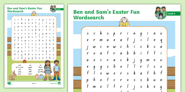 Ben and Sam's Easter Fun Word Search (teacher made)