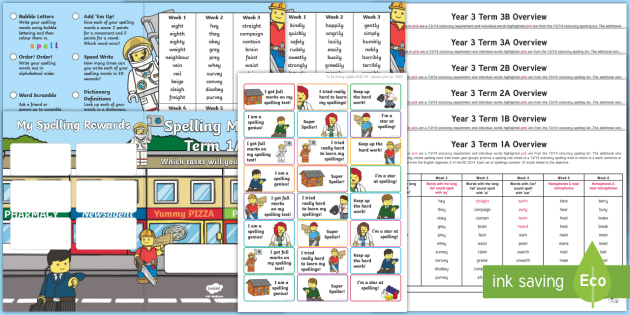 Year 3 Building Brick Themed Spelling Menu Pack