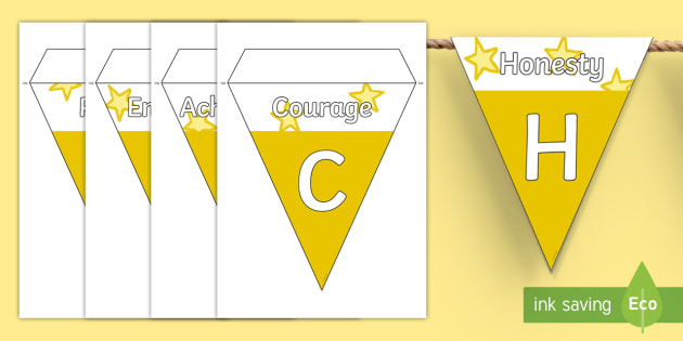 REACH Respect, Endeavour, Achievement, Courage, Honesty Display Bunting