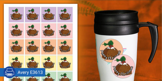 Pastel Colours - Christmas Pudding - 'Merry Christmas' Stickers
