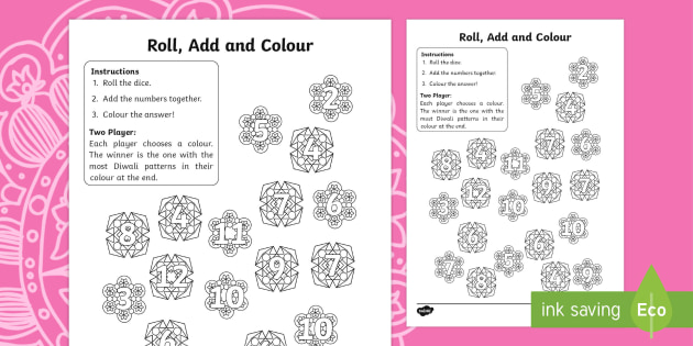 Diwali Colour and Roll Worksheets (teacher made)