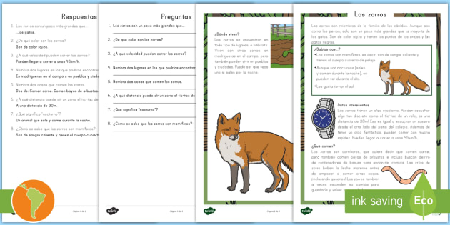 Comprensión lectora: Los zorros (teacher made)