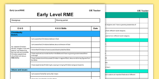 RME CfE Early Level Tracker