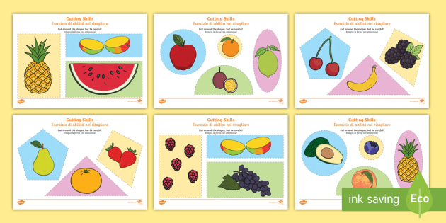 Fruit Themed Cutting Skills Worksheet / Worksheet Italian/English