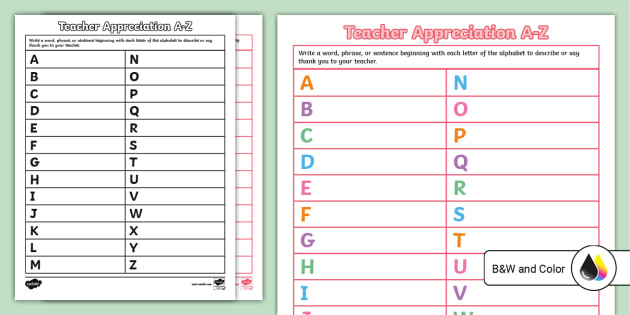 Teacher Appreciation Alphabet Activity (Teacher-Made)