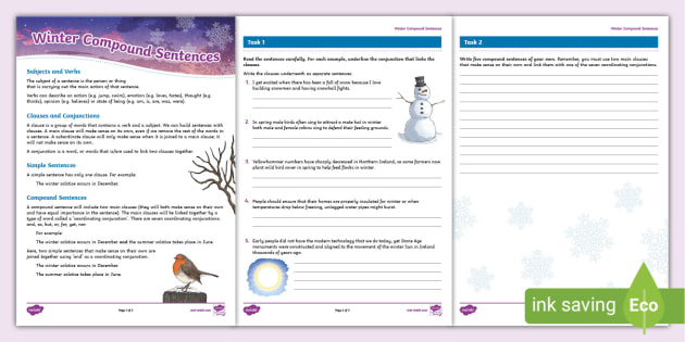 Compound Sentences Activity Sheets Winter (teacher made)